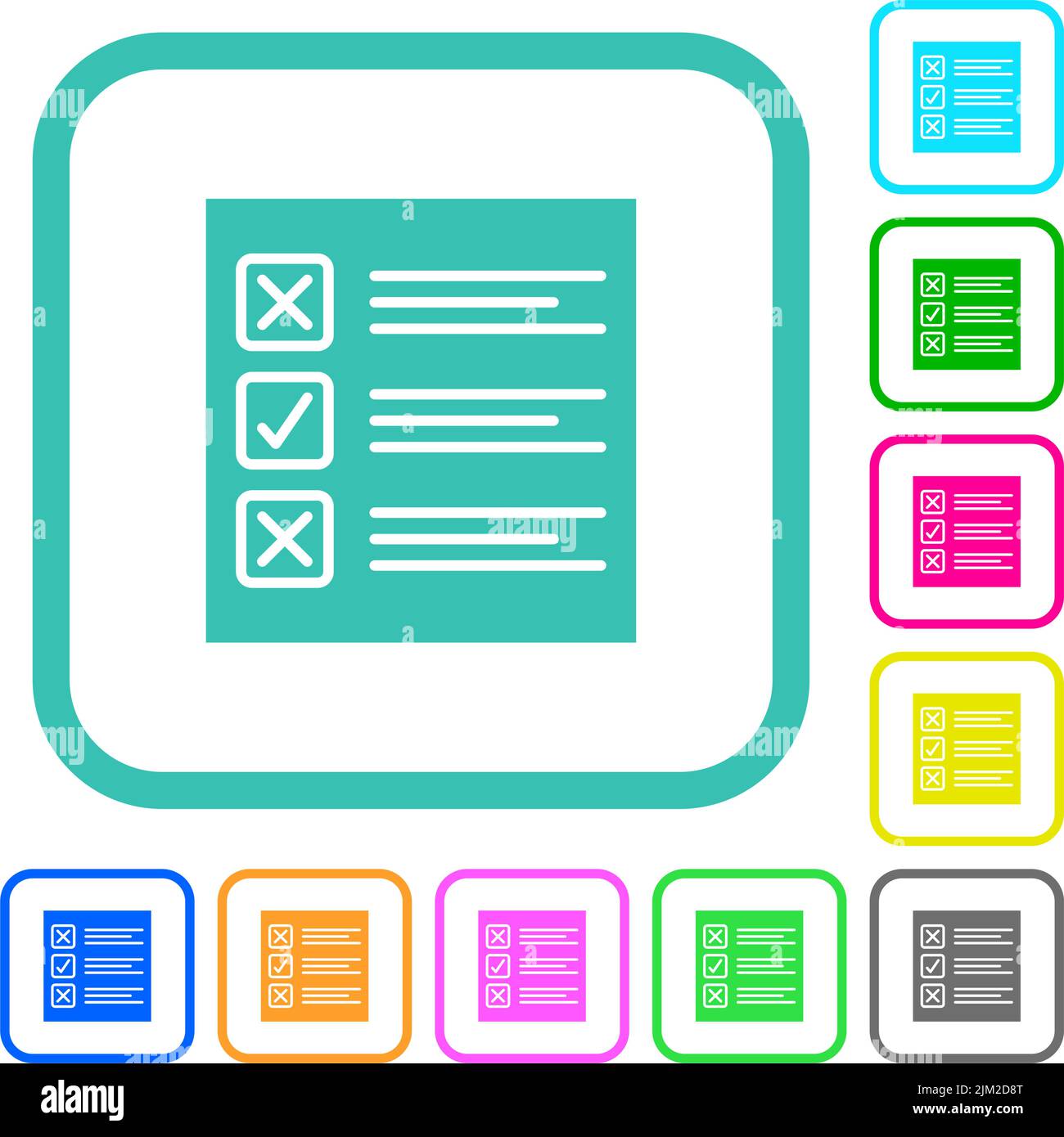 Questionnaire paper solid vivid colored flat icons in curved borders on ...