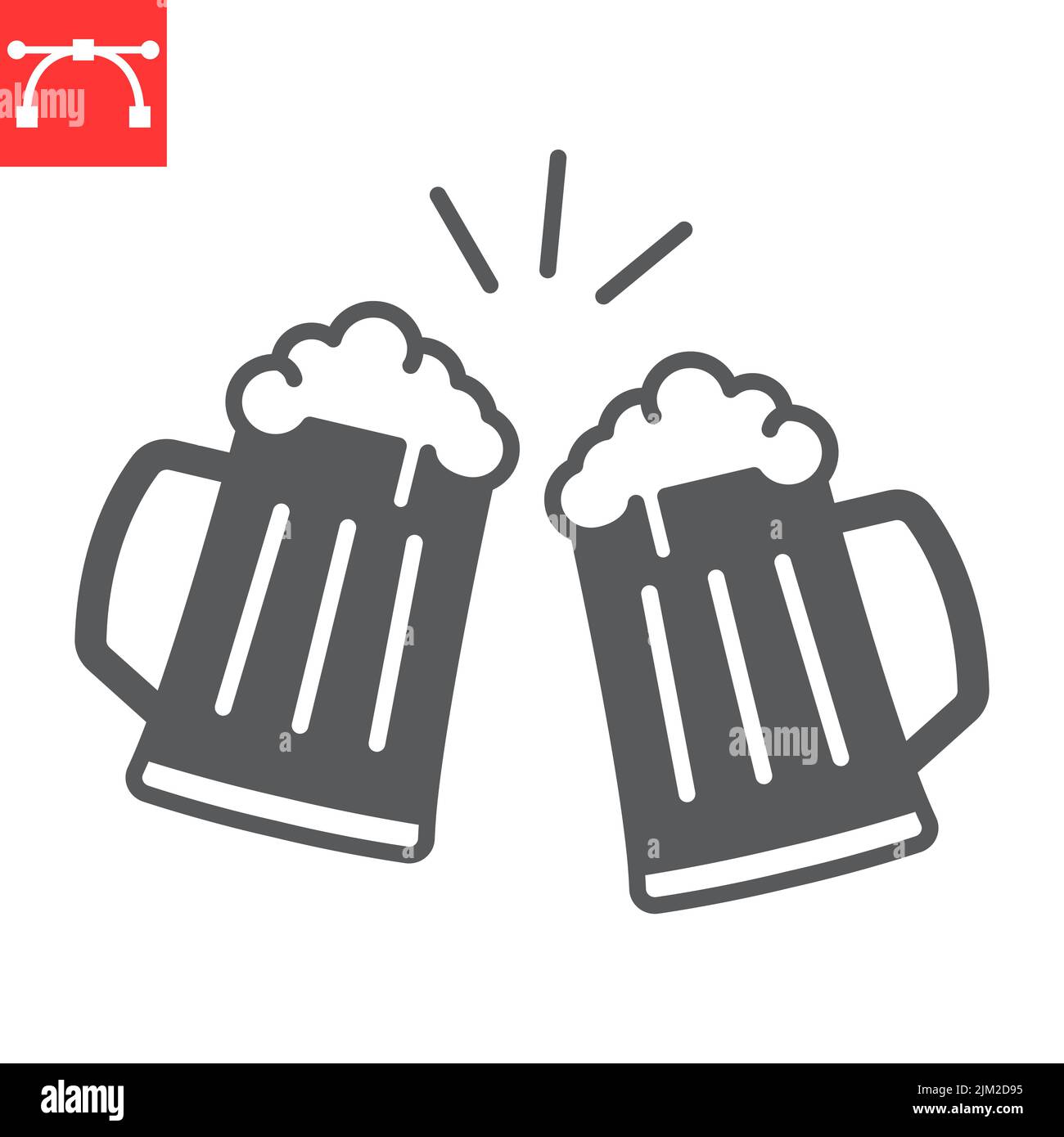 Beer cheers glyph icon, beverage and oktoberfest, toasting beer mugs ...