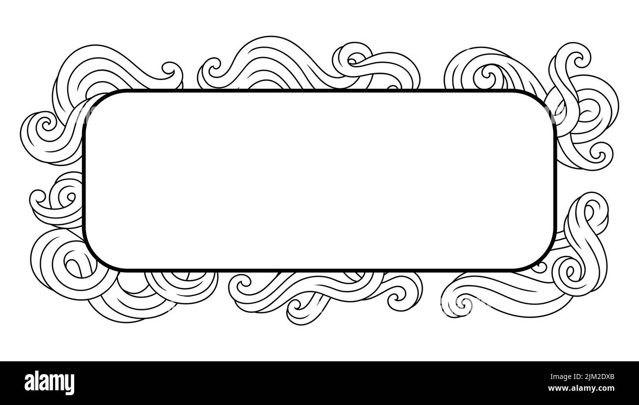 Frame with wave line curls. Monochrome stripes black and white texture ...