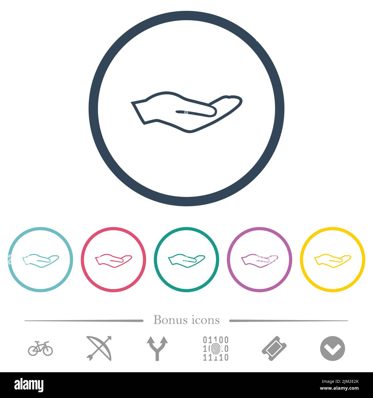 Human hand outline flat color icons in round outlines. 6 bonus icons ...
