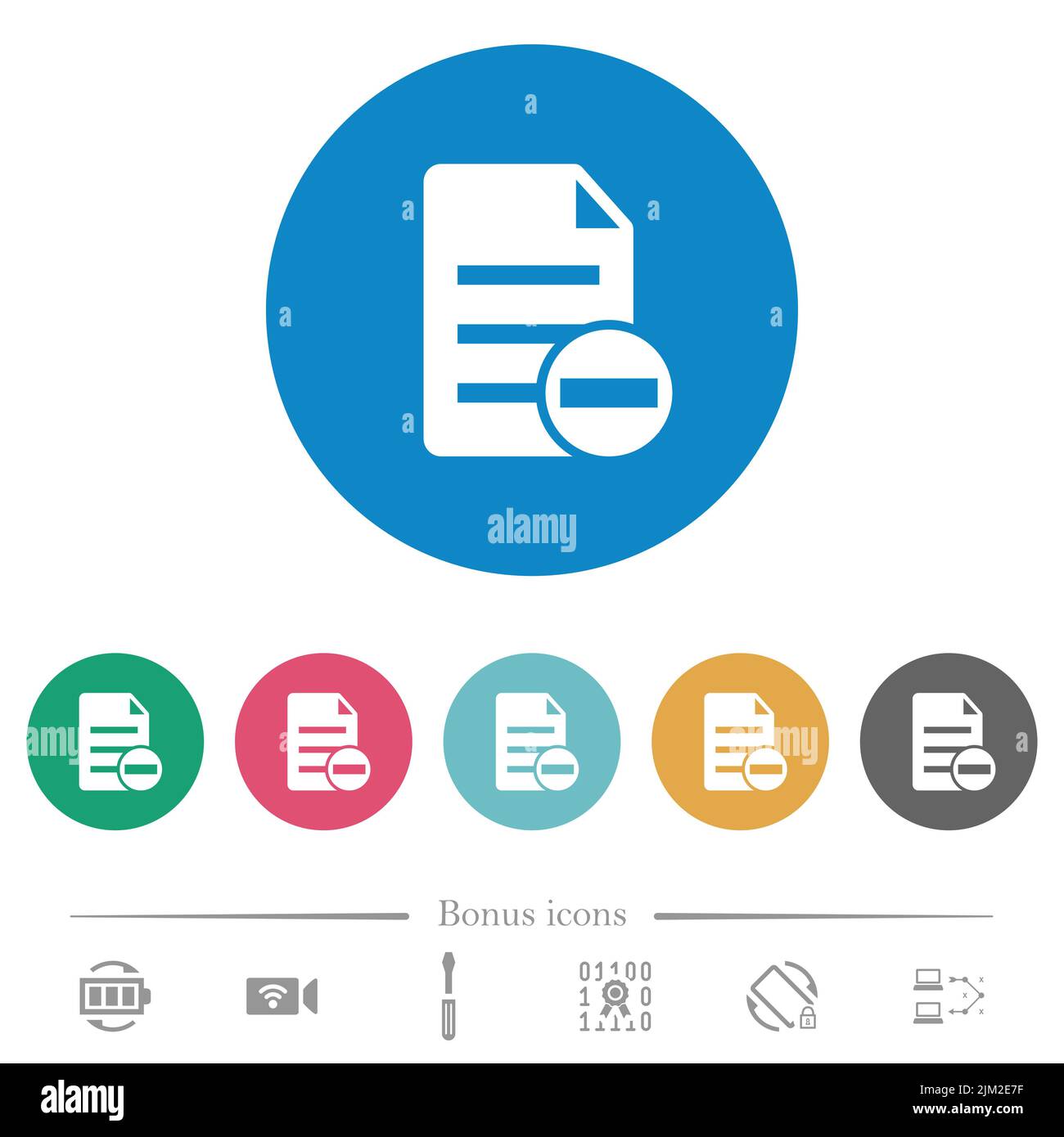 Remove document flat white icons on round color backgrounds. 6 bonus ...