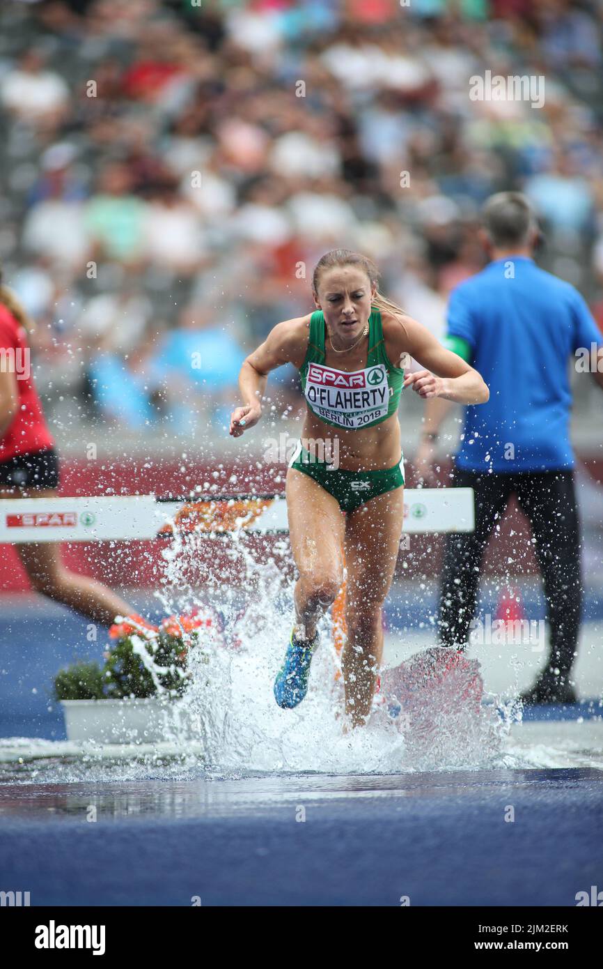 Kerry O´Flaherty running in the 3000m hurdles at the European Athletics ...