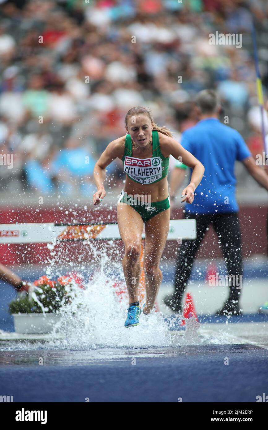 Kerry O´Flaherty running in the 3000m hurdles at the European Athletics ...