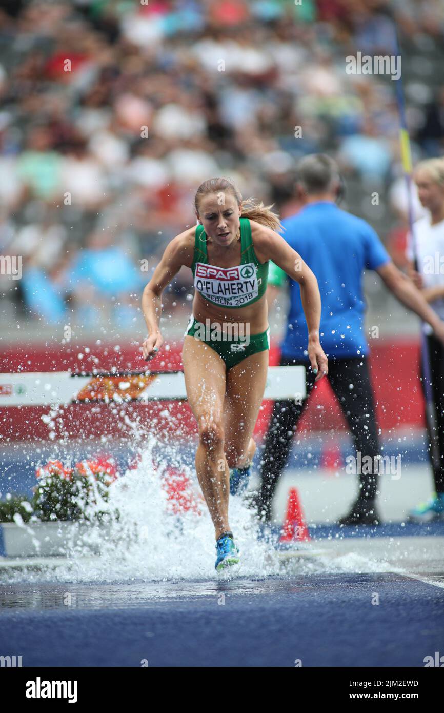 Kerry O´Flaherty running in the 3000m hurdles at the European Athletics ...
