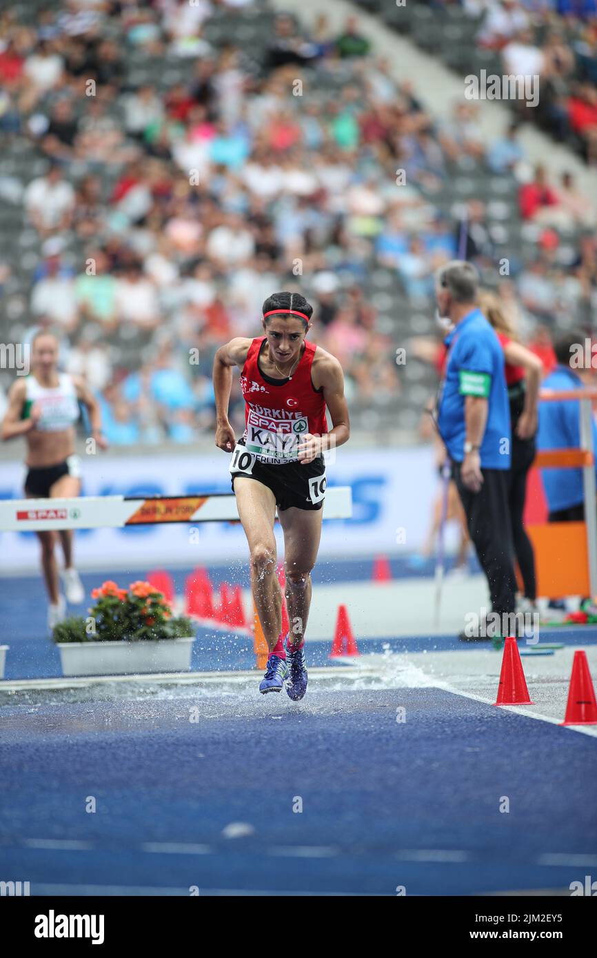 Özlem Kaya running in the 3000m hurdles at the European Athletics Championships in Berlin 2018 ...