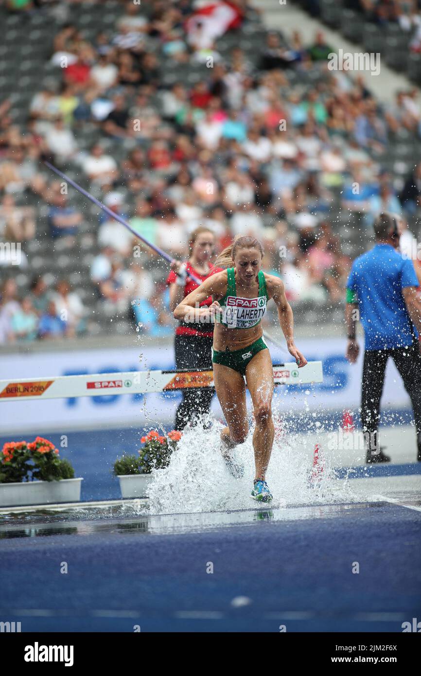 Kerry O´Flaherty running in the 3000m hurdles at the European Athletics ...