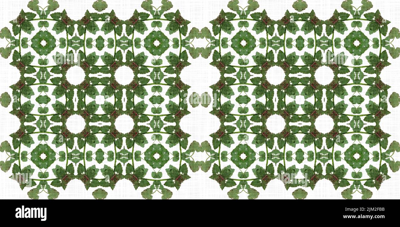Foliage kaleidoscope seamless border pattern. Trendy optic fresh design ...