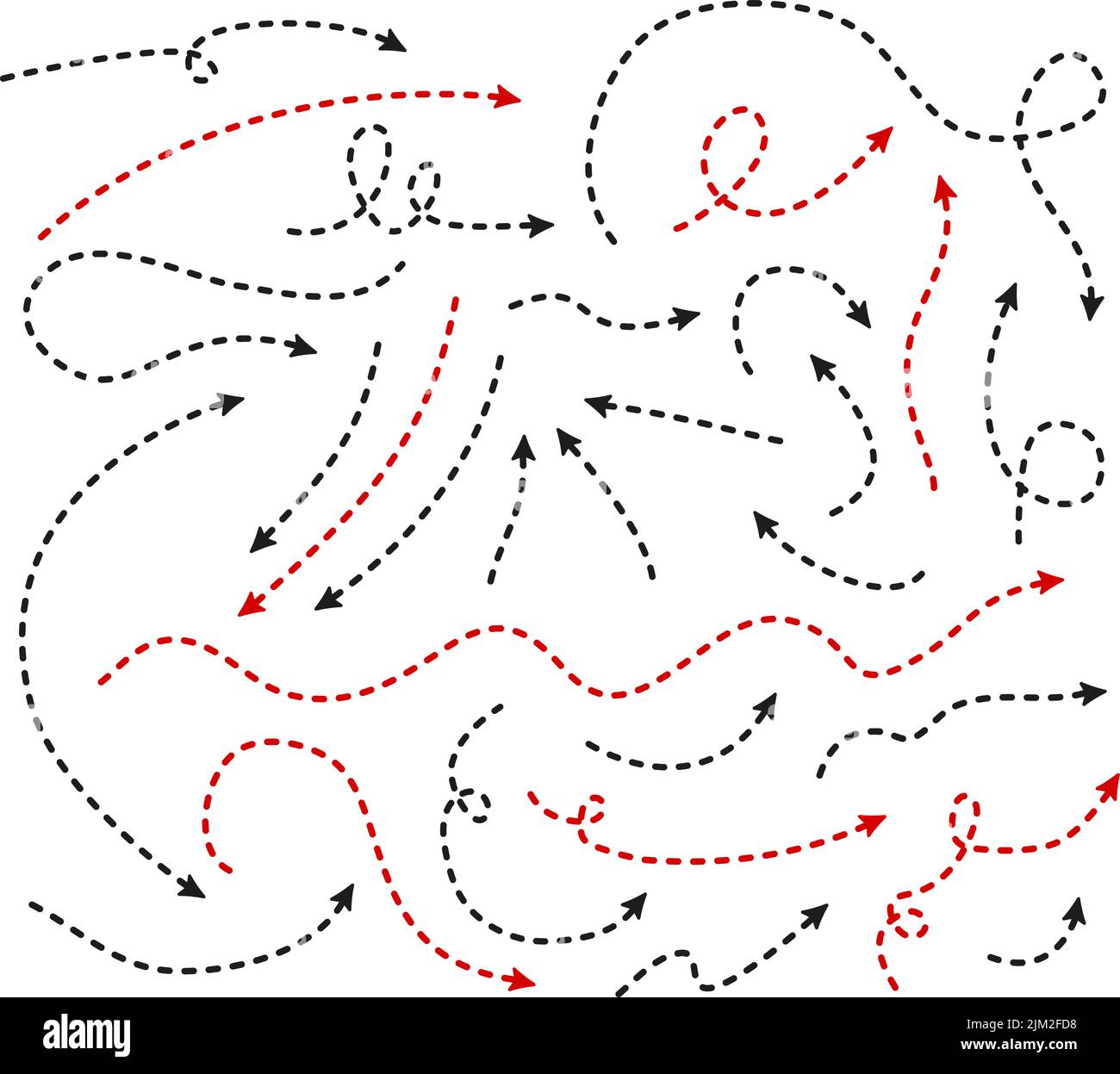 Big Set Arrows and directions signs. thin dash line with arrow. Dotted ...