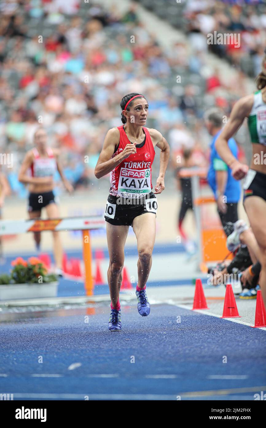 Özlem Kaya running in the 3000m hurdles at the European Athletics Championships in Berlin 2018 ...