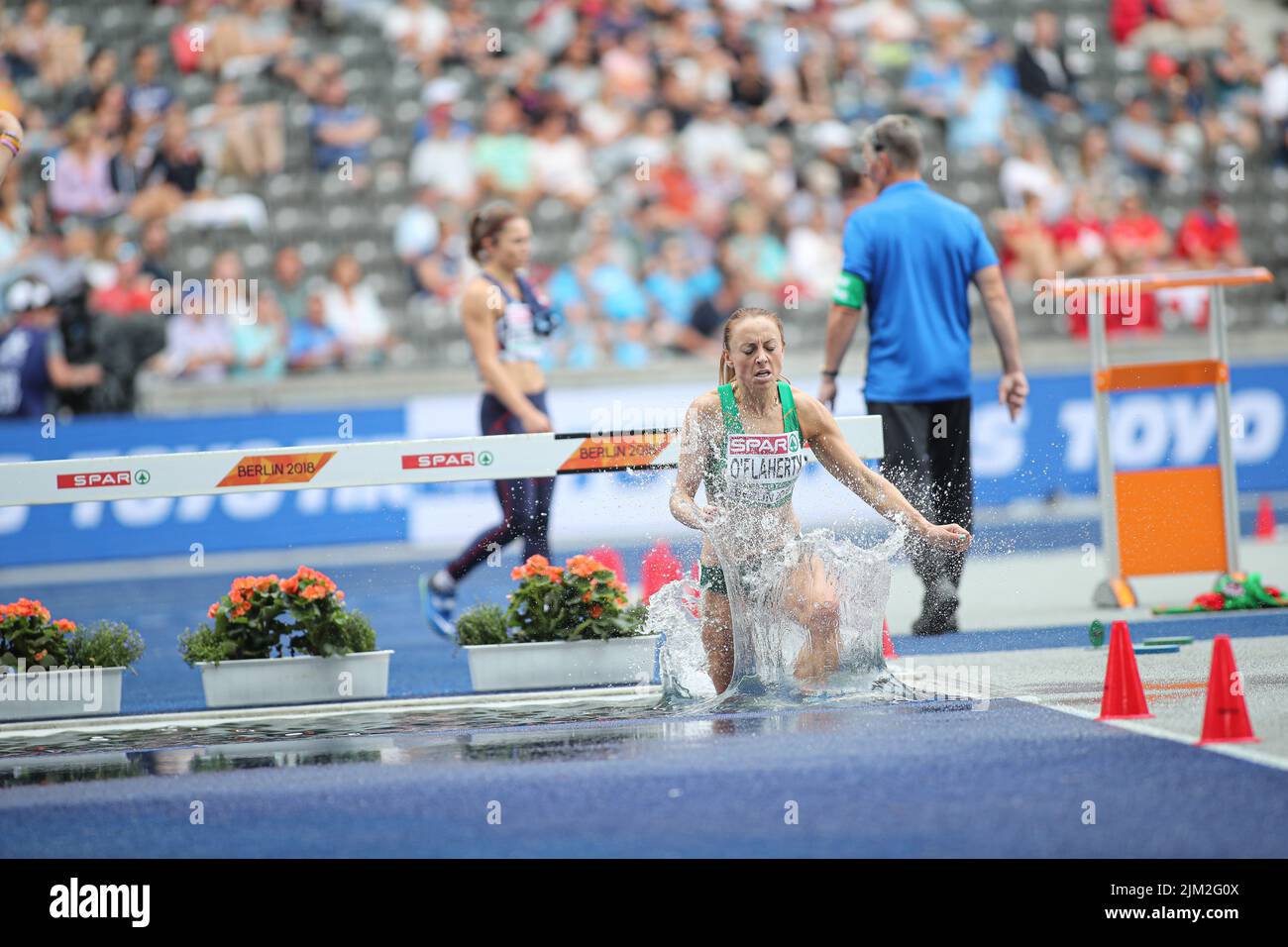 Kerry O´Flaherty running in the 3000m hurdles at the European Athletics ...