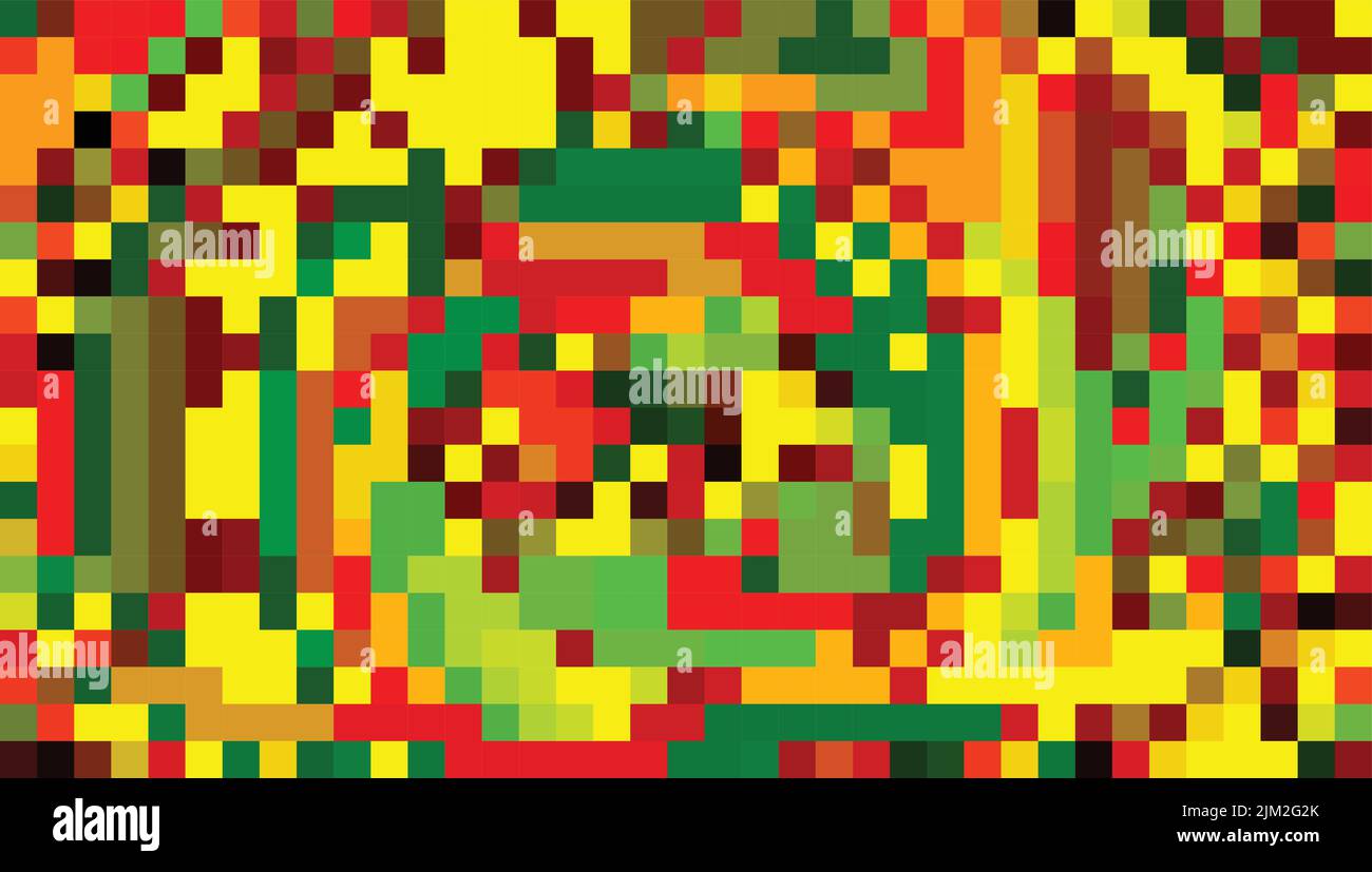 Pixelated reggae colors background with red, yellow and green pixels ...