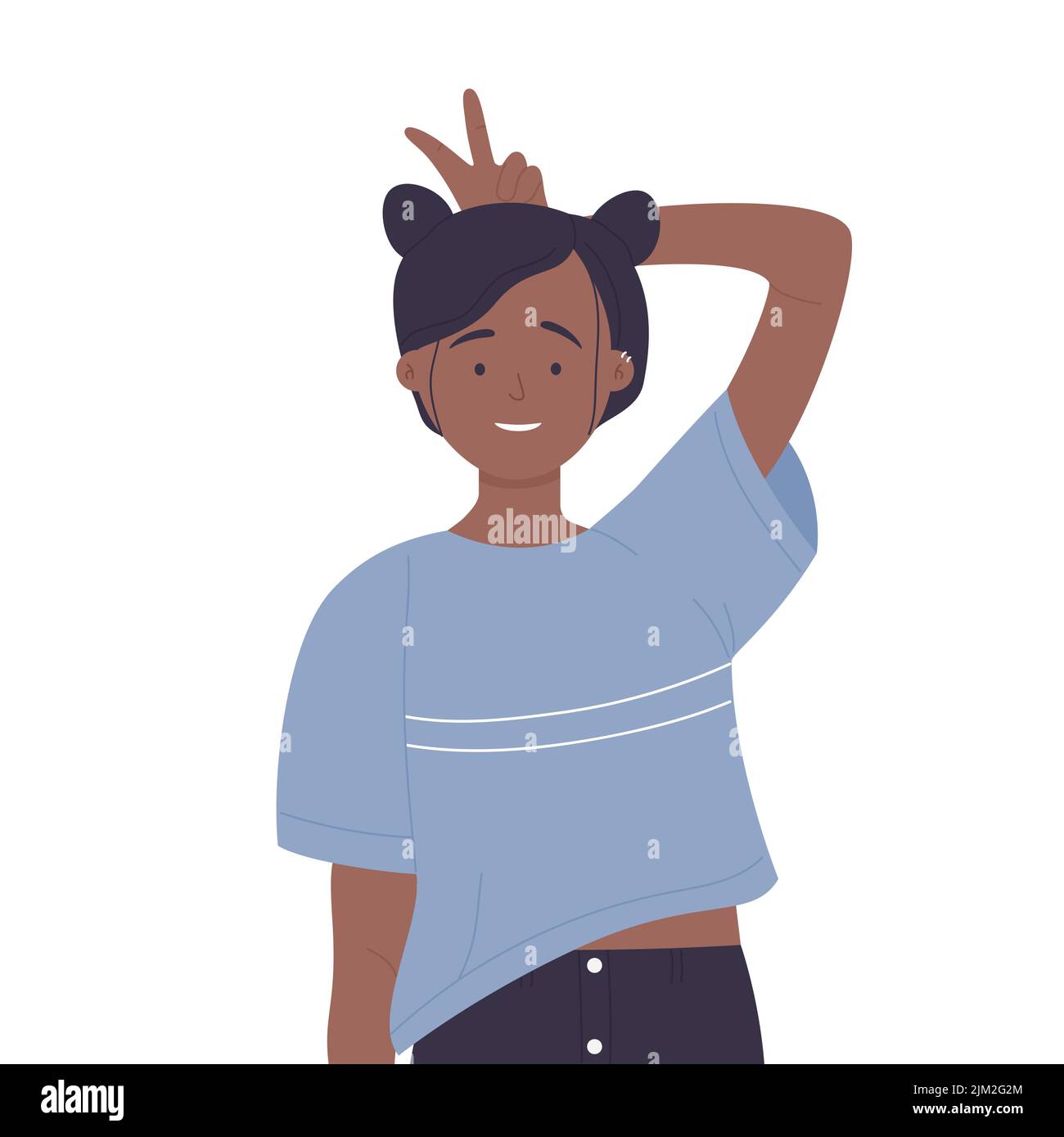 Young girl in crazy funny mood. Happy hand gestures and face expression ...