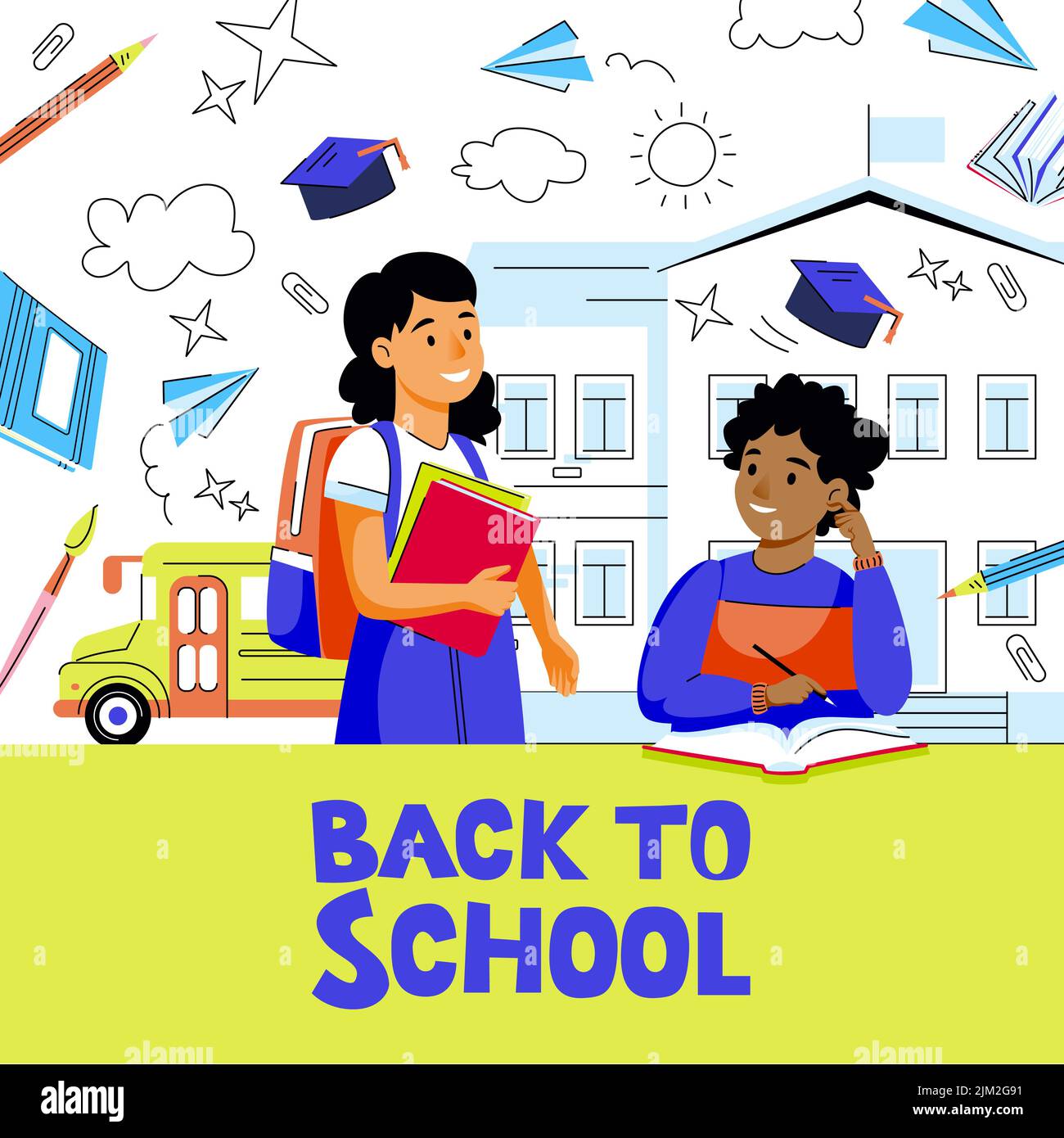 Back to school banner or poster design. Vector flat cartoon kids ...