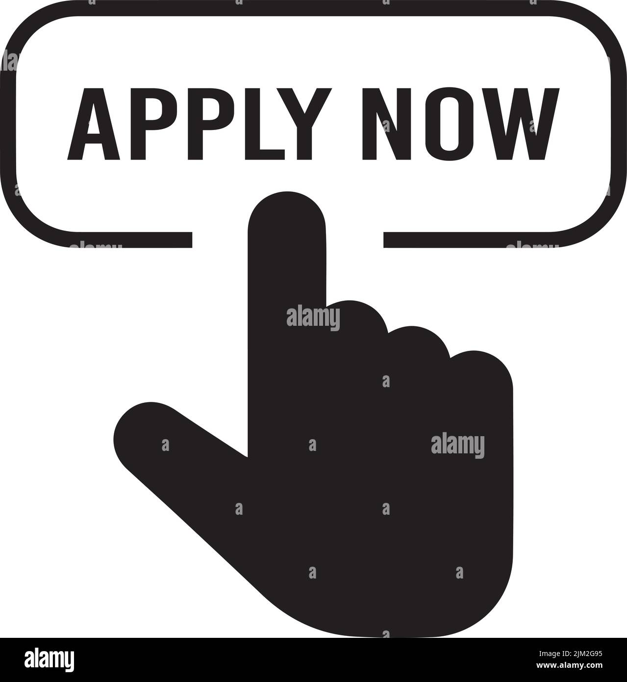 A digital illustration of a finger icon clicking on an apply now sign ...