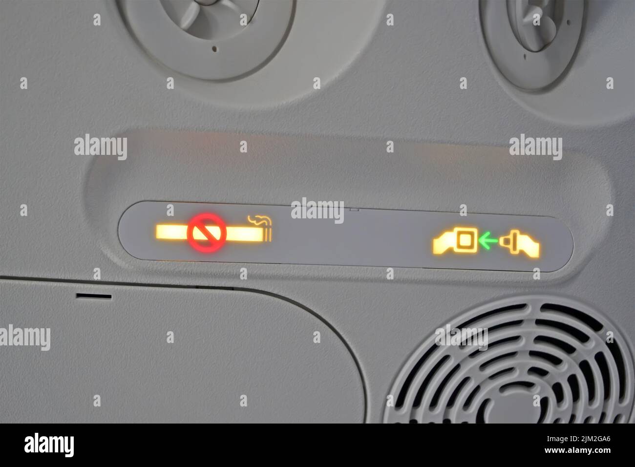 airplane security panel with warning led closeup, airport travel ...