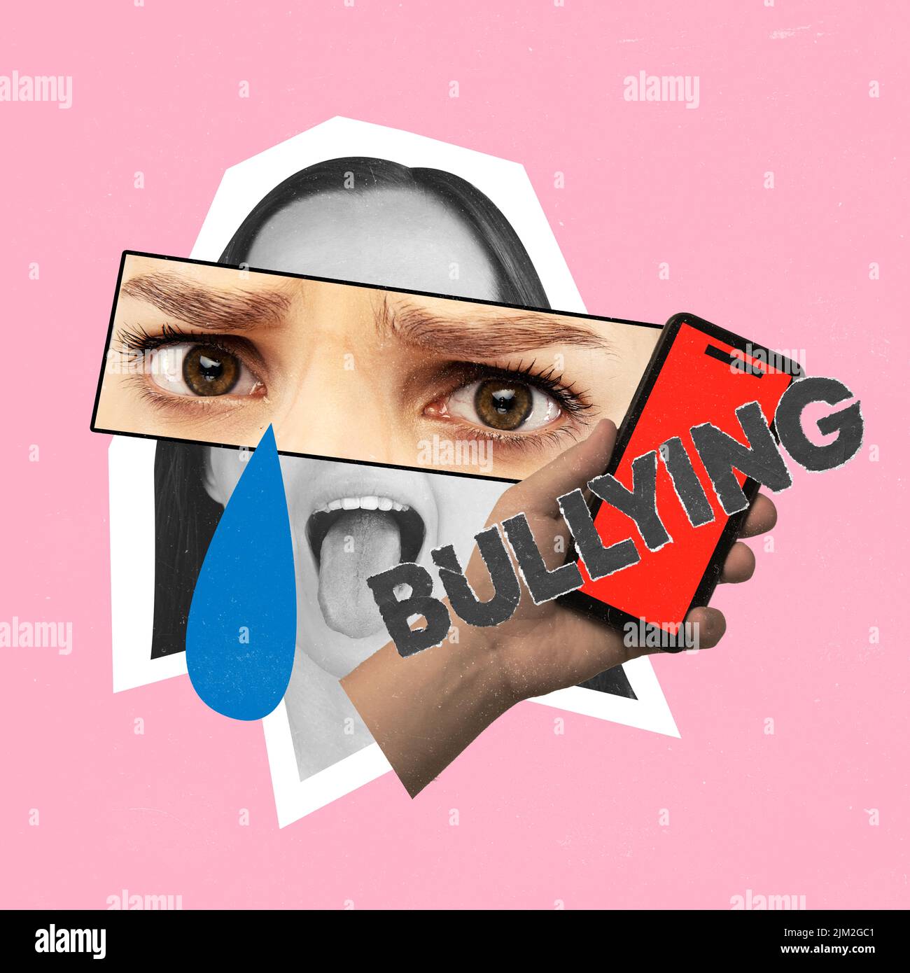 Contemporary art collage. Conceptual image with crying person suffering ...