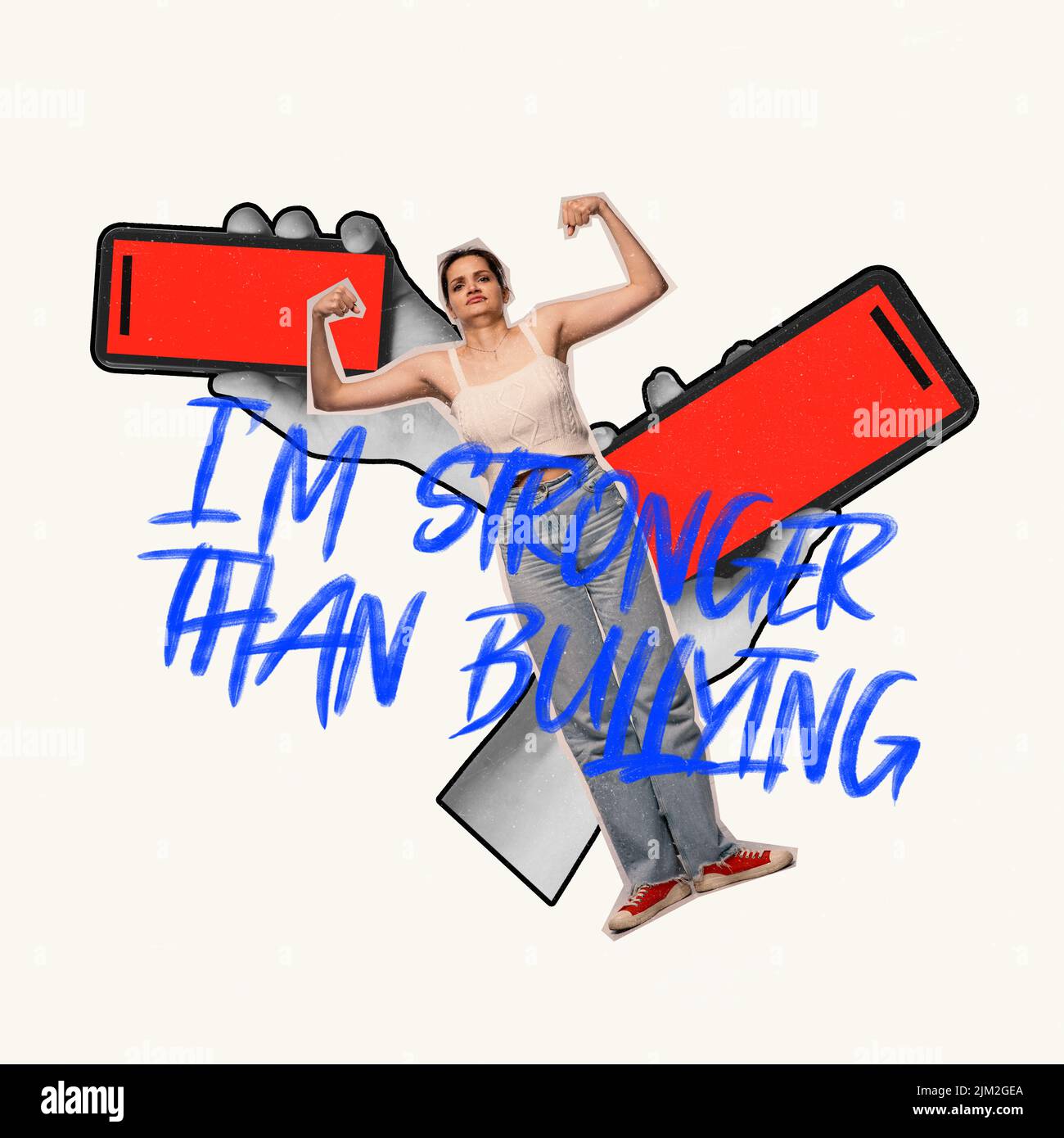 Contemporary art collage. Conceptual mage of young woman resisting ...