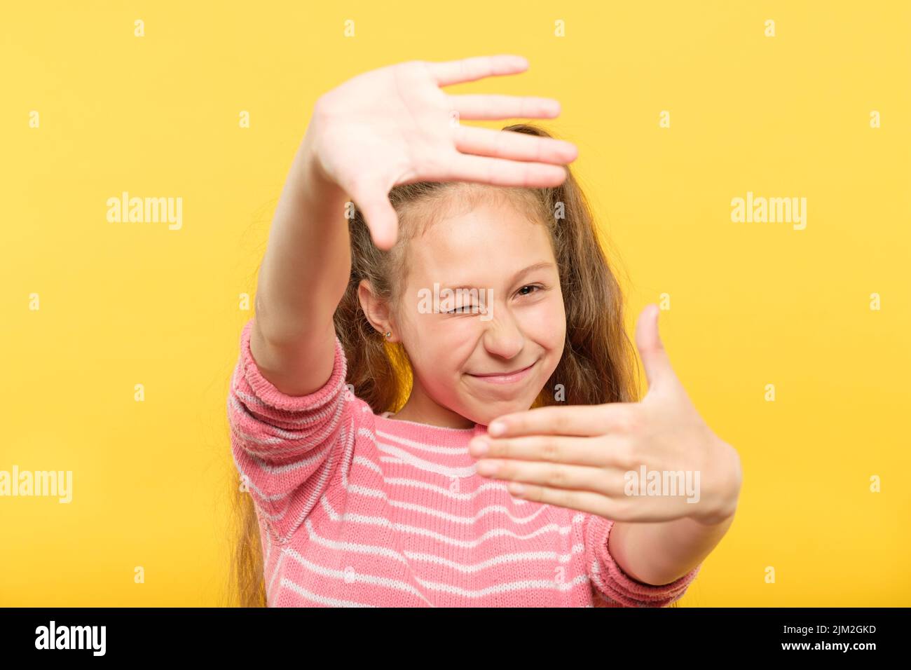 girl pretend take photo hands frame arts hobby Stock Photo - Alamy