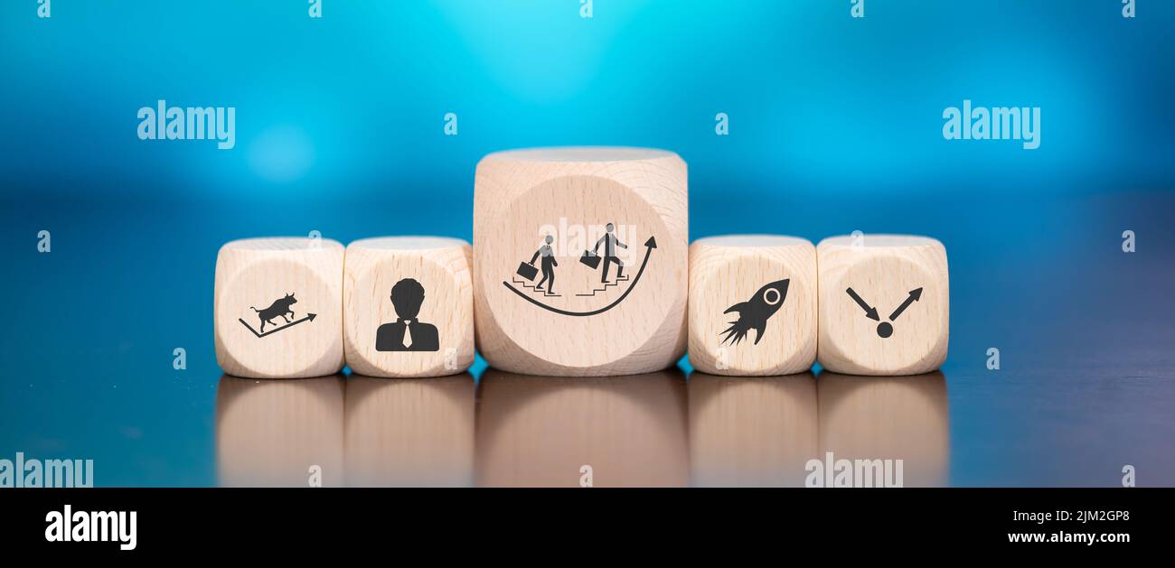 Wooden blocks with symbol of recovery concept on blue background Stock ...