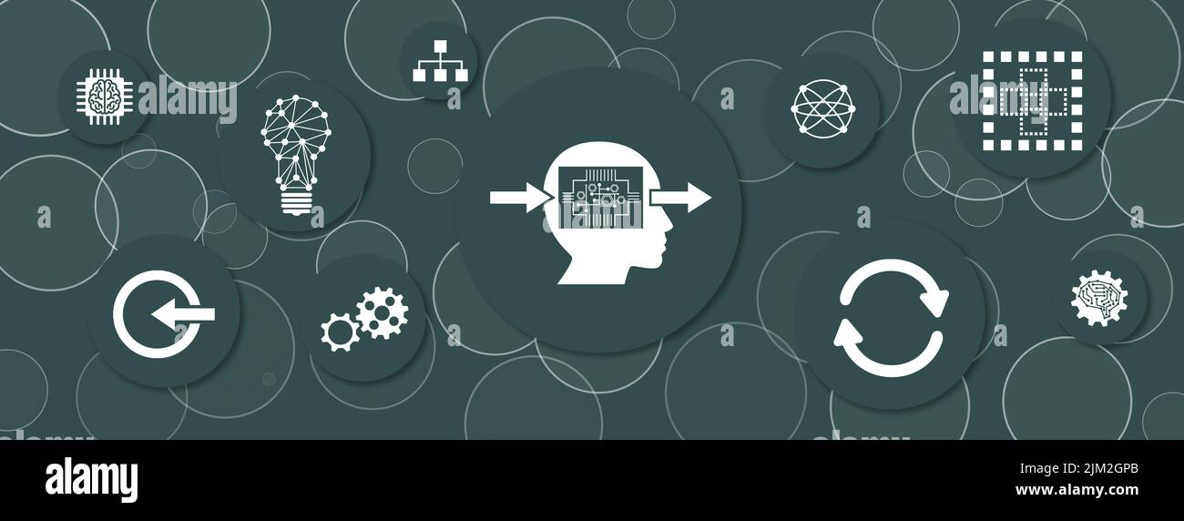 Concept of deep learning with icons on circles Stock Photo - Alamy