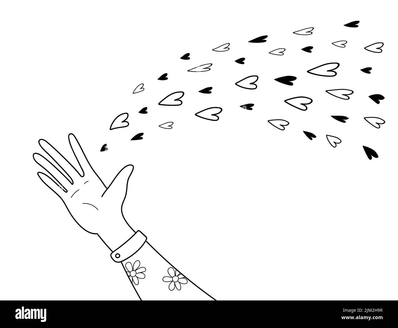 Likes giving concept vector in doodle style. Give hearts as love ...