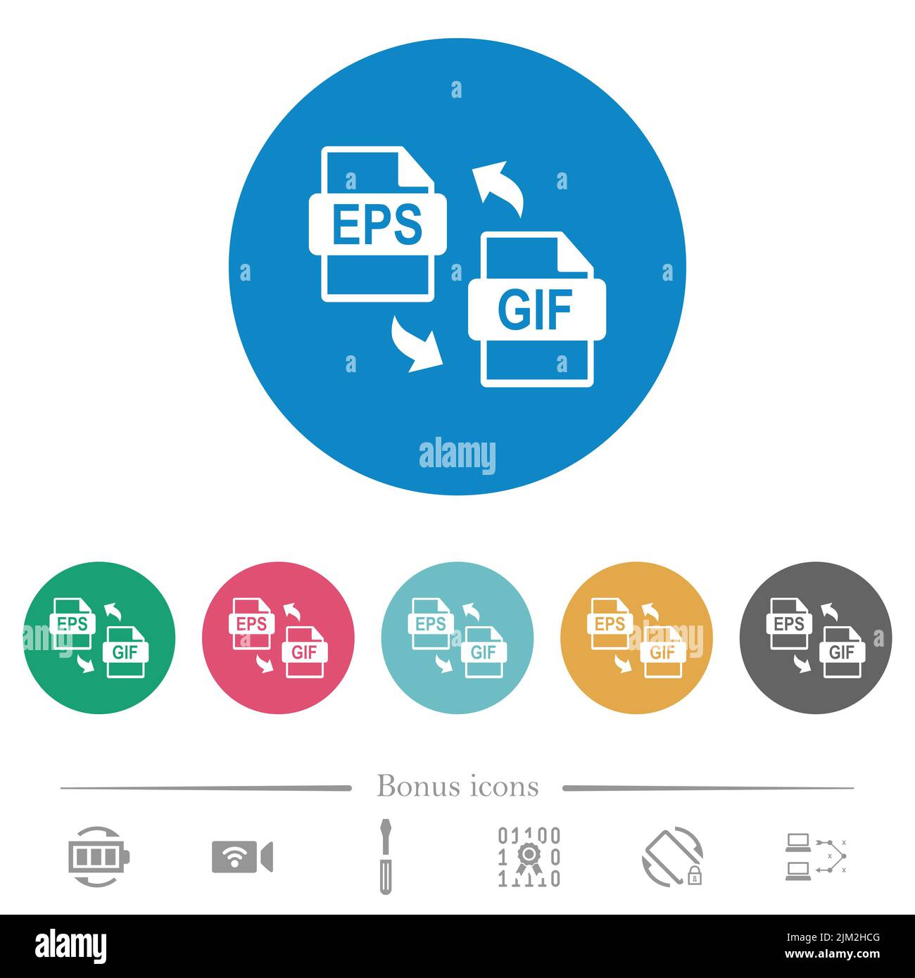 EPS GIF file conversion flat white icons on round color backgrounds. 6 ...