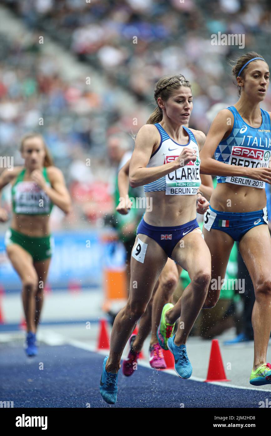 Michelle Finn running in the 3000m hurdles at the European Athletics Championships in Berlin ...