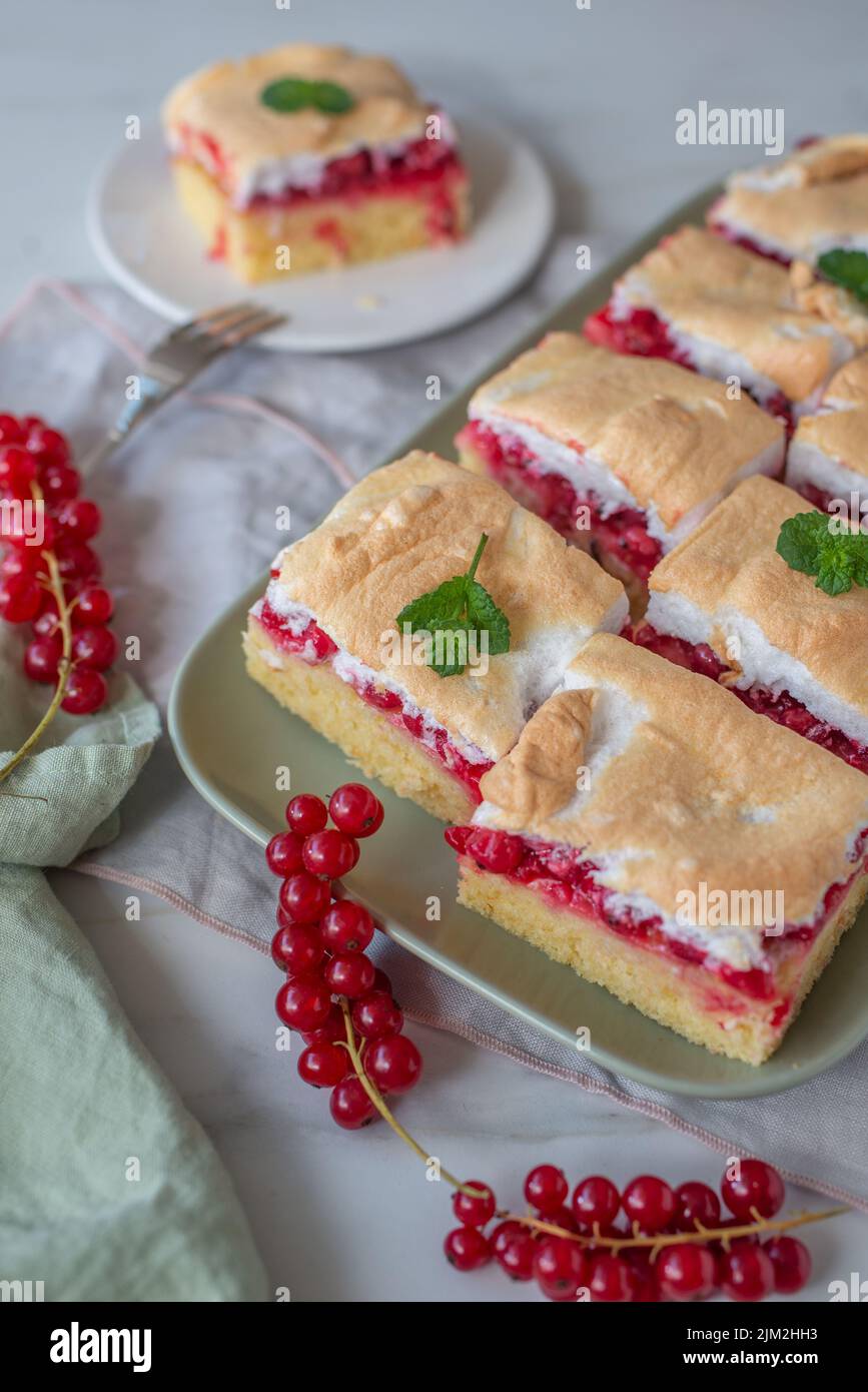 Delicious home made tart with red currants and meringue Stock Photo - Alamy