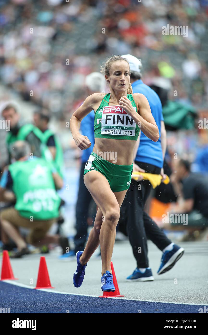 Michelle Finn running in the 3000m hurdles at the European Athletics ...