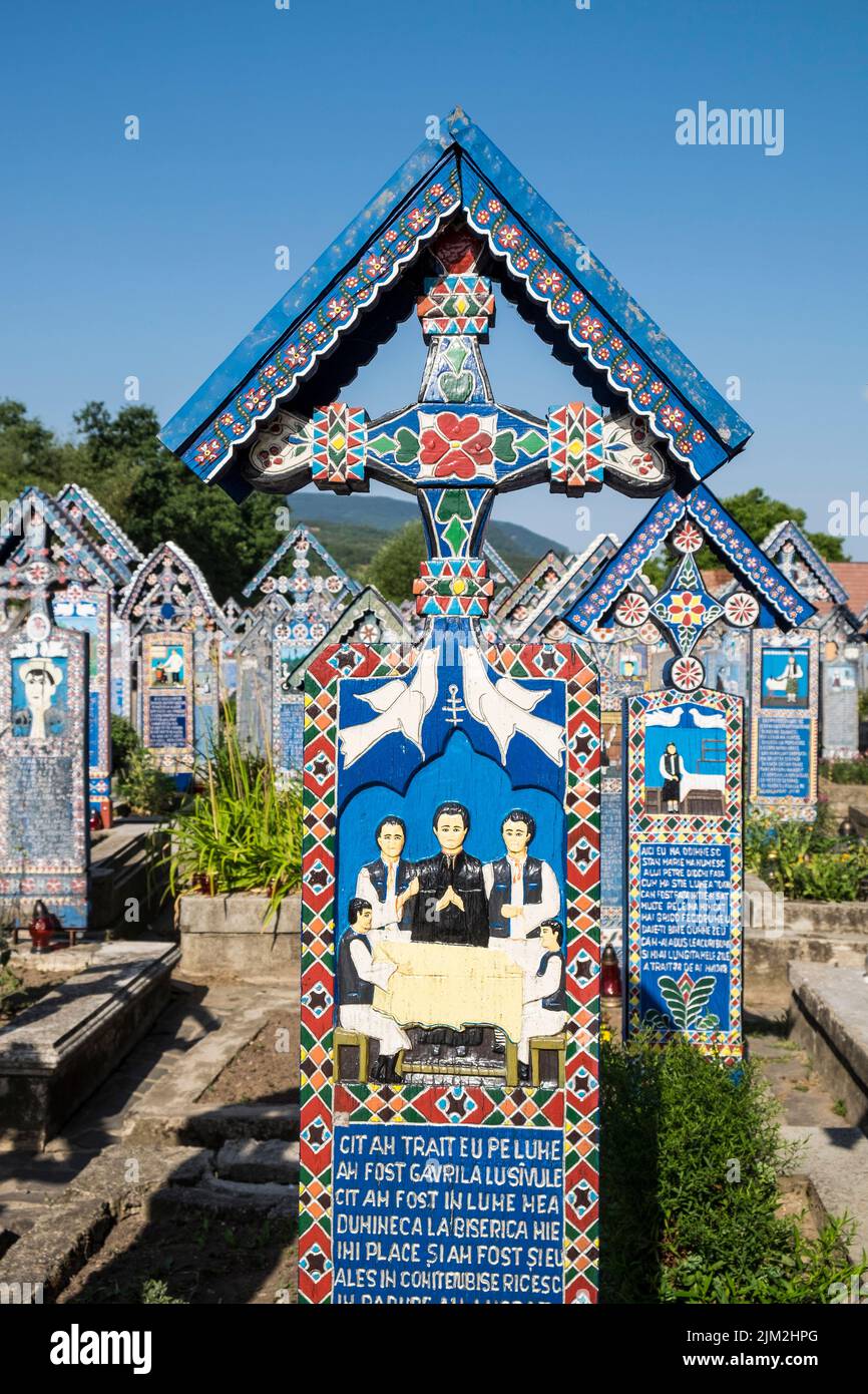 Romania, Maramures, Sapanta, Merry Cemetery, Cimitirul Vesel Stock ...