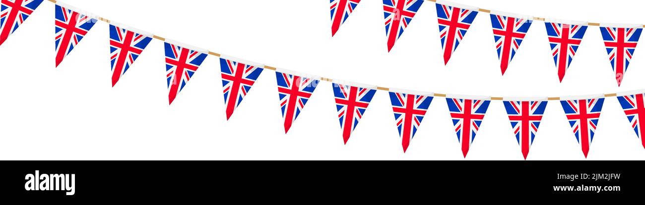 UK flag garland. Union Jack pennants chain. British party bunting ...