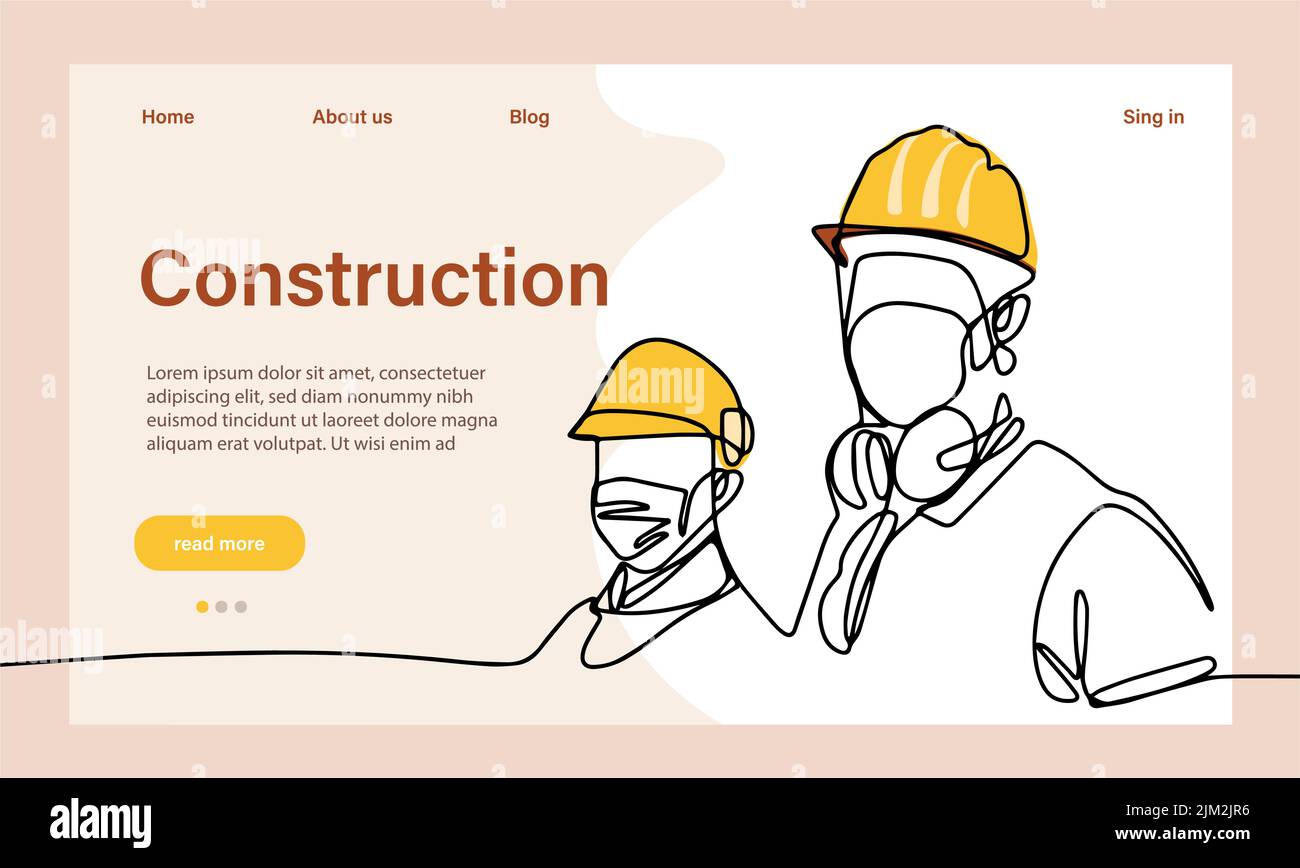 Vector landing page of architecture works with protective face masks ...