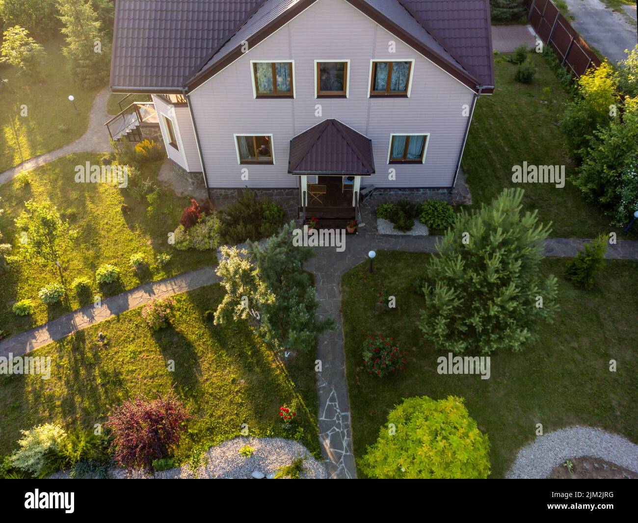 Aerial view Rural landscape in countryside and Country house with tiled ...
