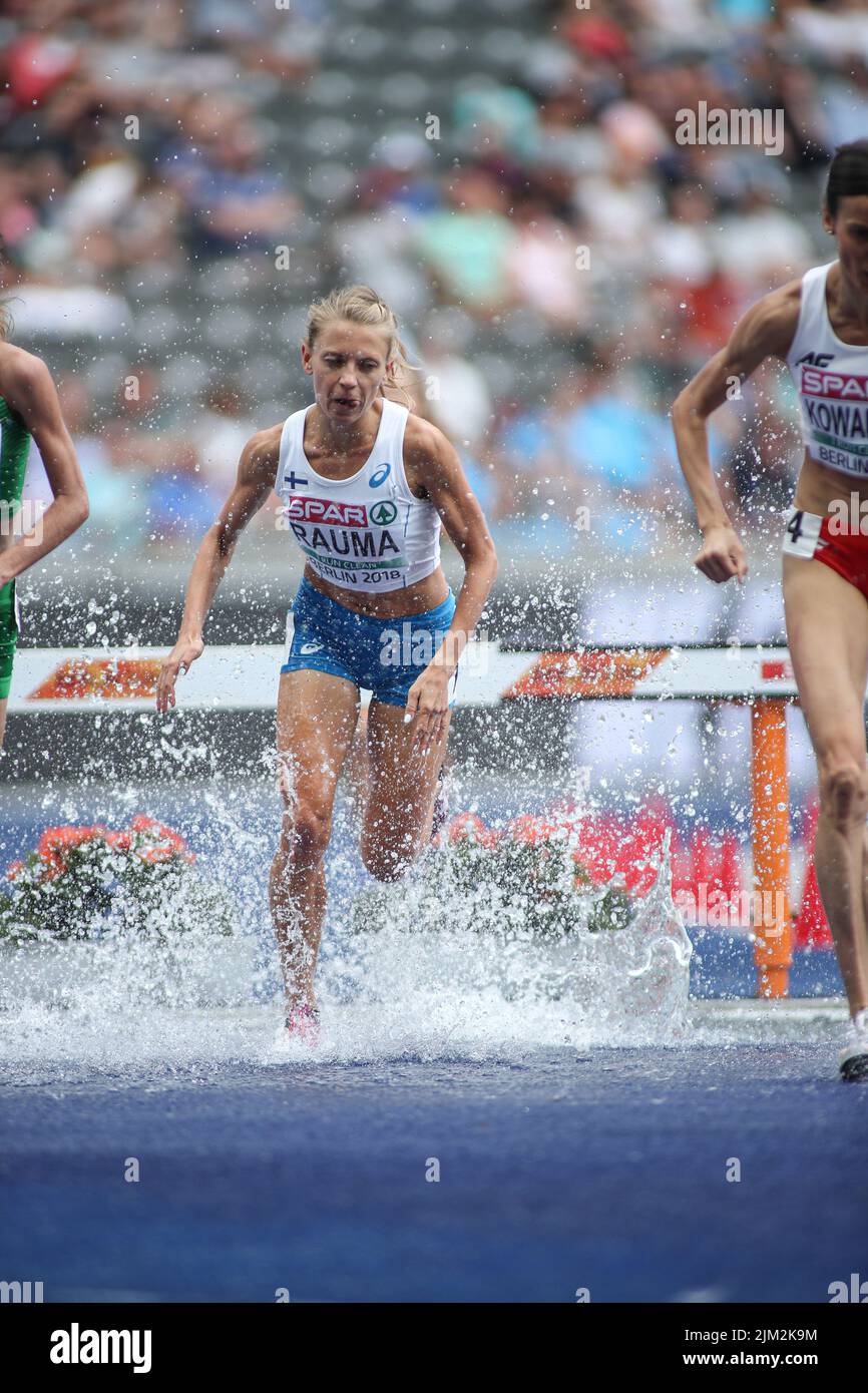 Janica Rauma running in the 3000m hurdles at the European Athletics ...