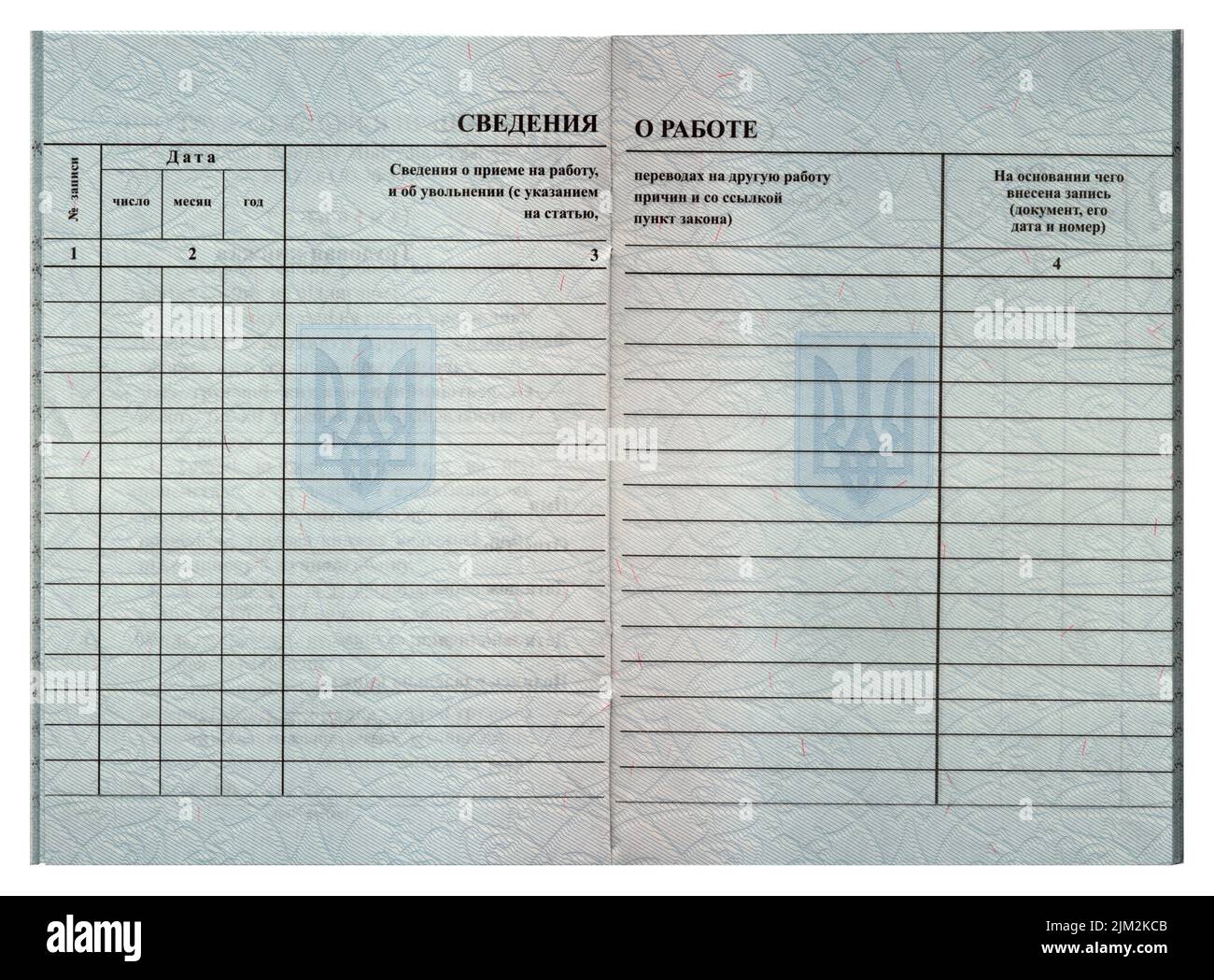 workbook (for employment records) with text on russian language ...