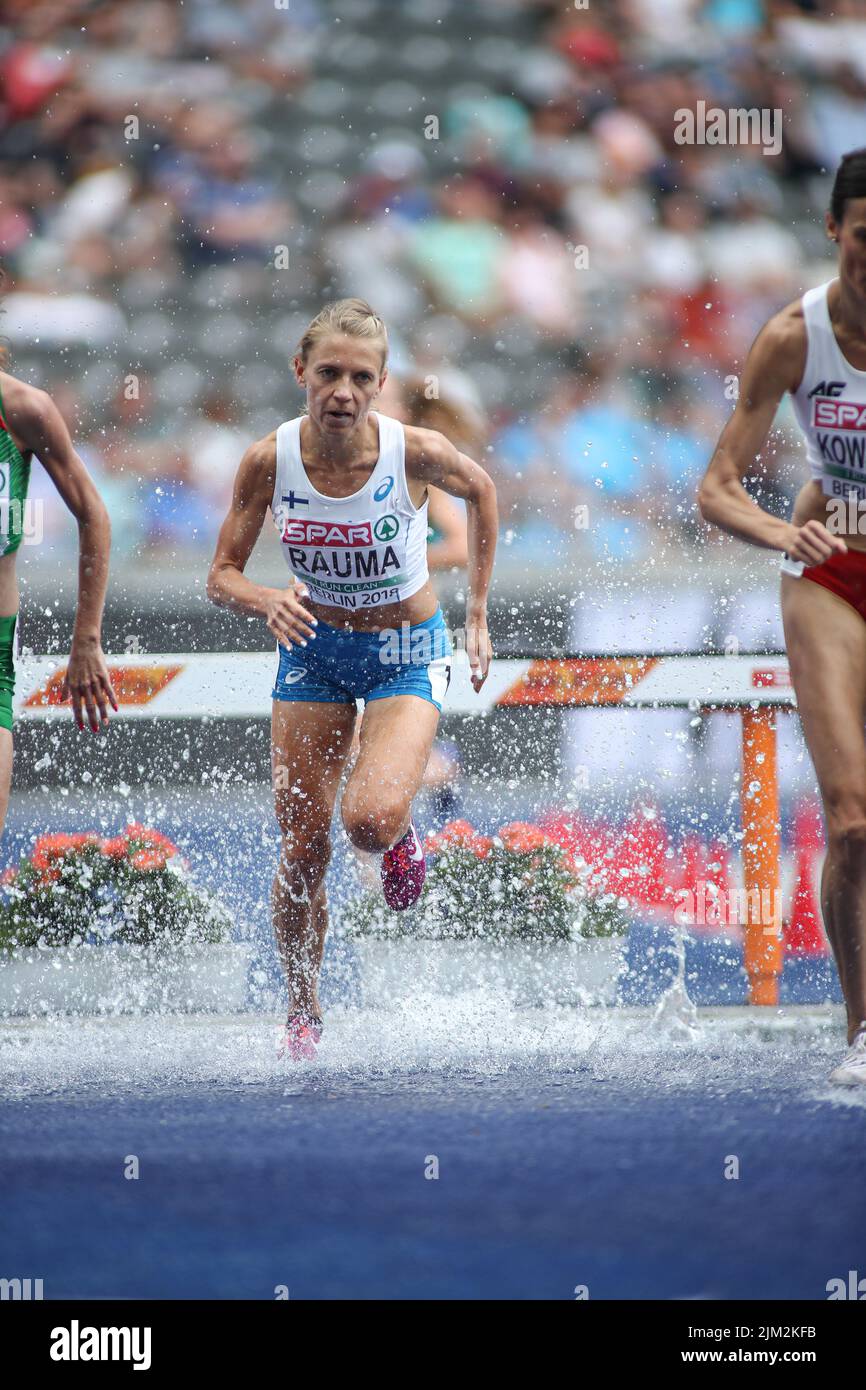 Janica Rauma running in the 3000m hurdles at the European Athletics ...