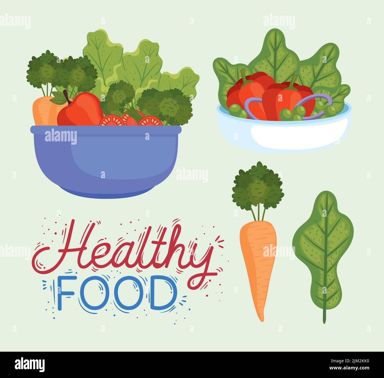 healthy food lettering and salad Stock Vector Image & Art - Alamy