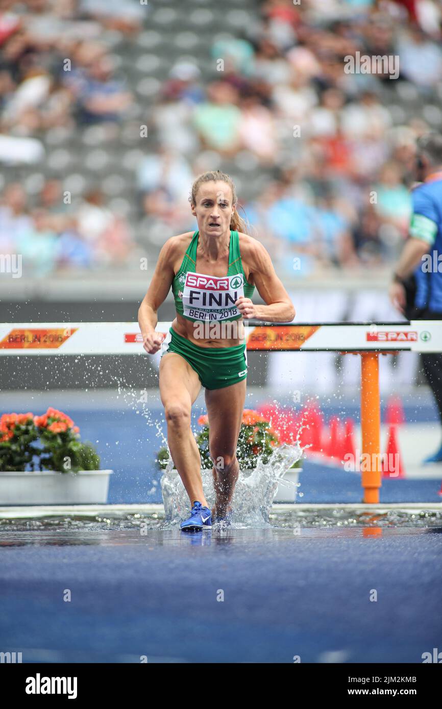 Michelle Finn running in the 3000m hurdles at the European Athletics Championships in Berlin ...