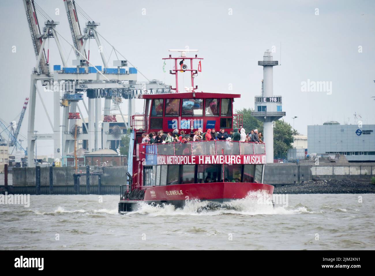 Hamburg, Germany. 22nd July, 2022. The red HADAG ferry "Elbmeile" of ...