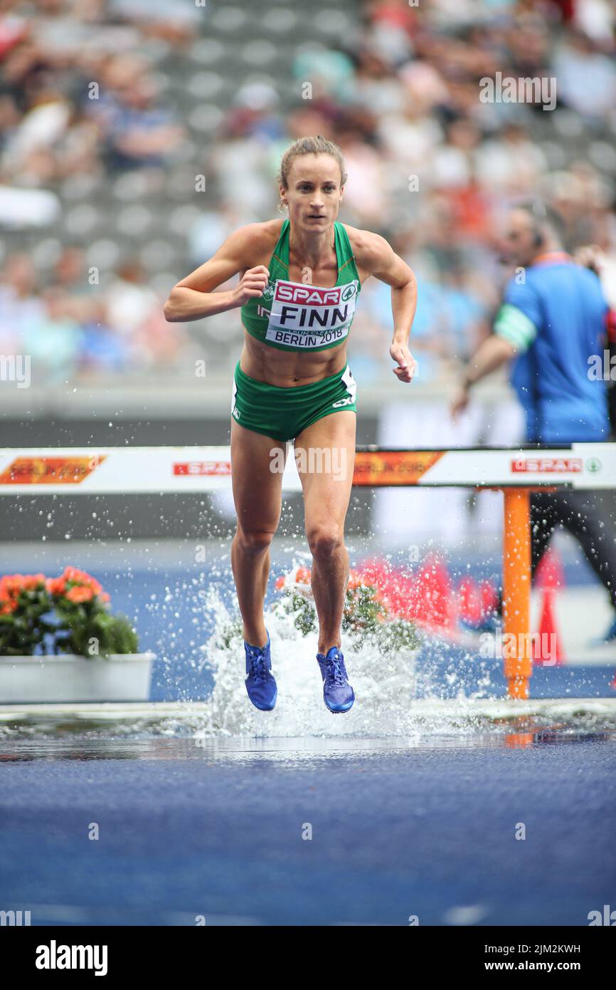 Michelle Finn running in the 3000m hurdles at the European Athletics ...