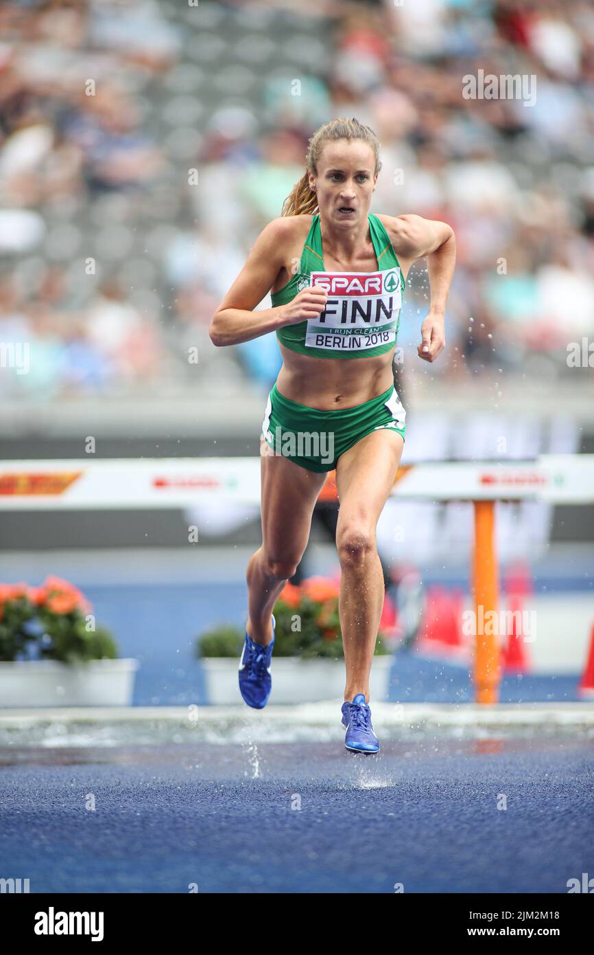 Michelle Finn running in the 3000m hurdles at the European Athletics ...