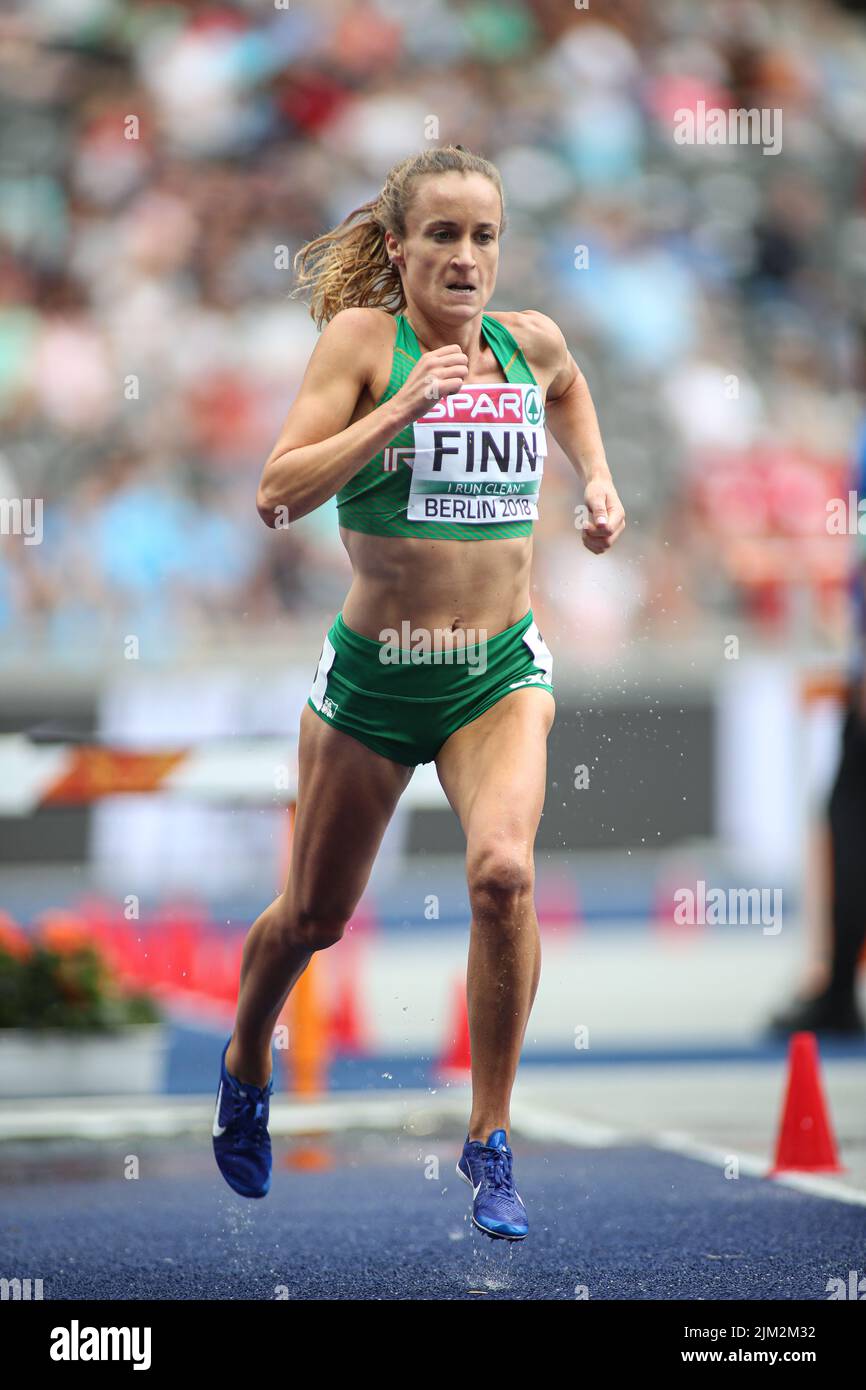 Michelle Finn running in the 3000m hurdles at the European Athletics ...