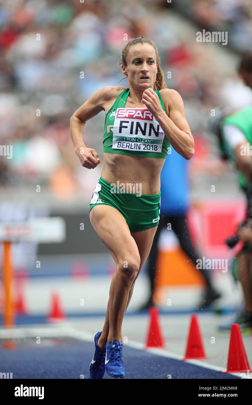 Michelle Finn running in the 3000m hurdles at the European Athletics ...