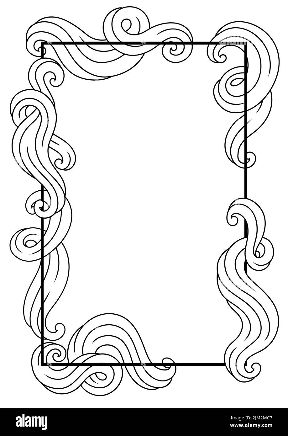 Frame with wave line curls. Monochrome stripes black and white texture ...