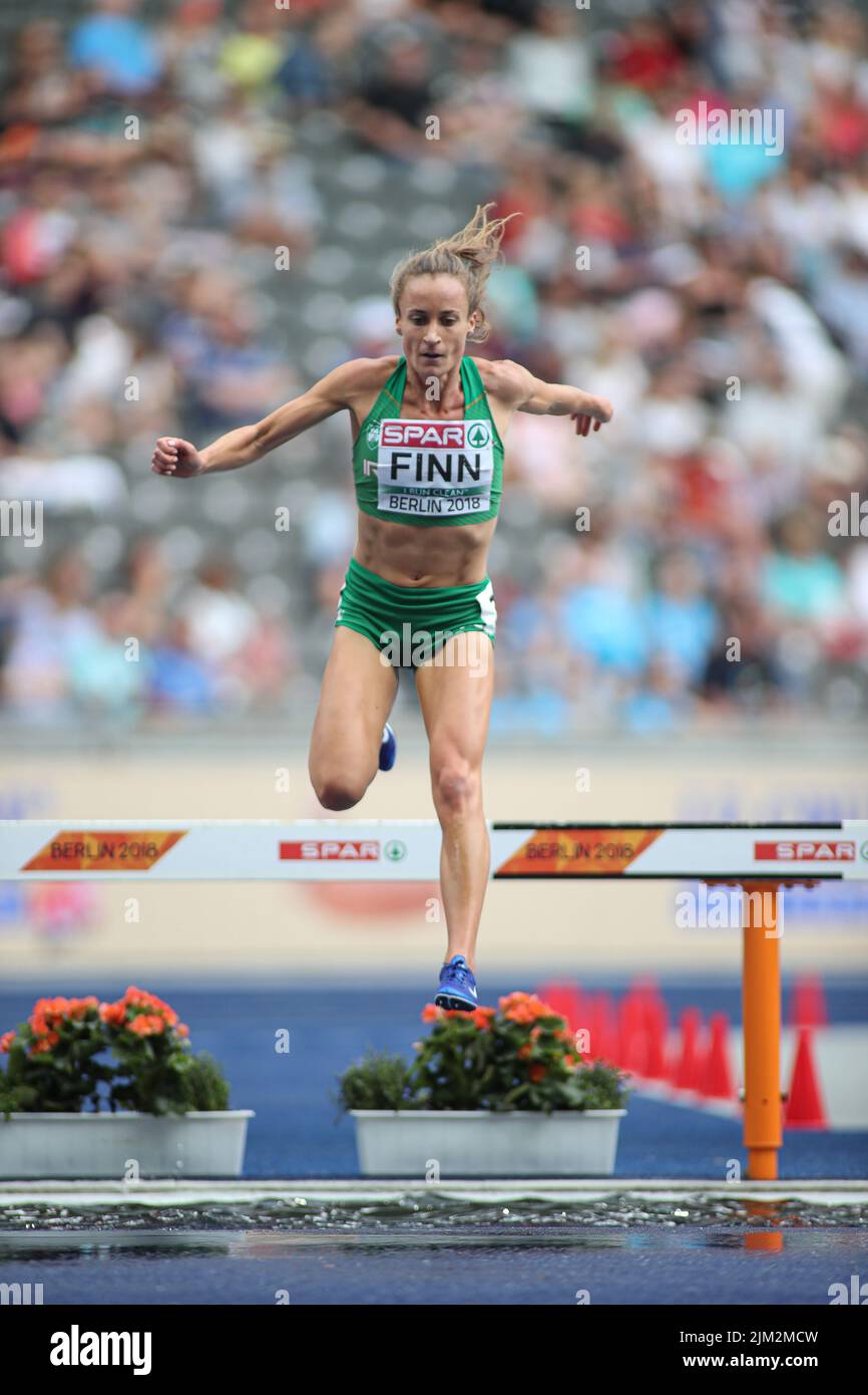 Michelle Finn running in the 3000m hurdles at the European Athletics ...