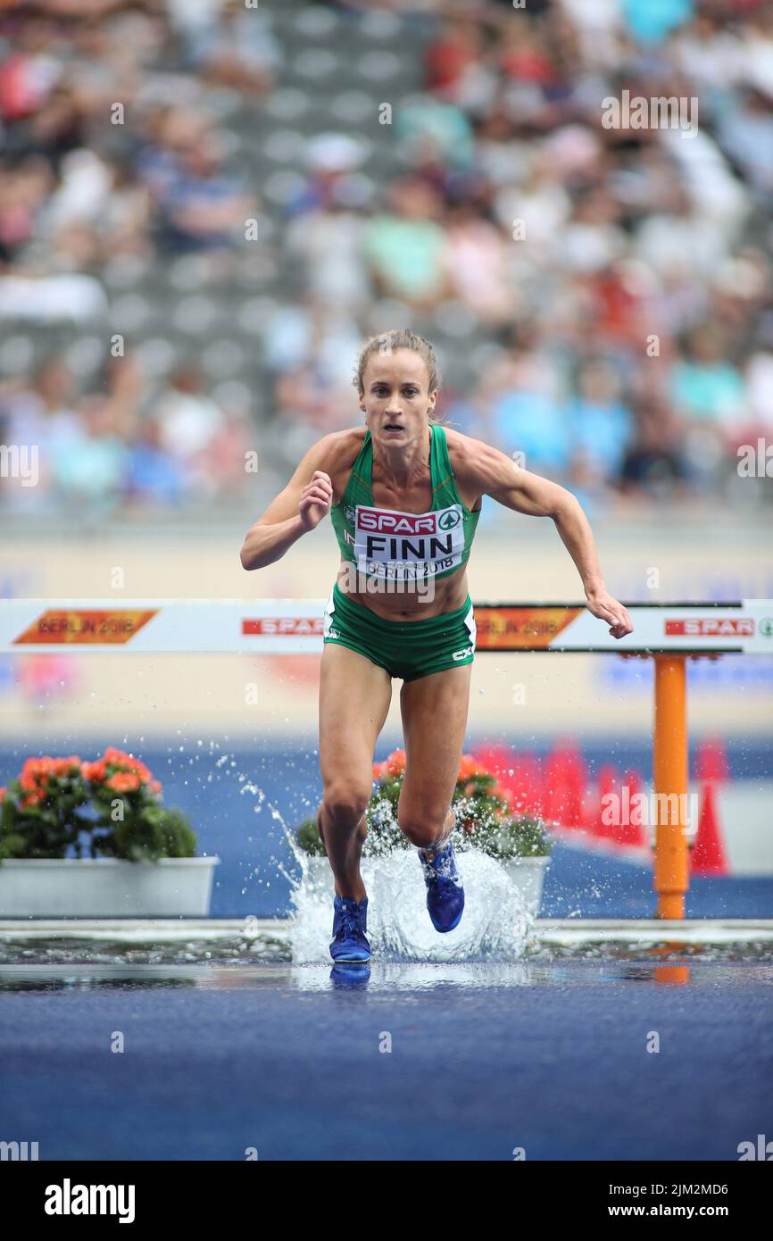 Michelle Finn running in the 3000m hurdles at the European Athletics ...
