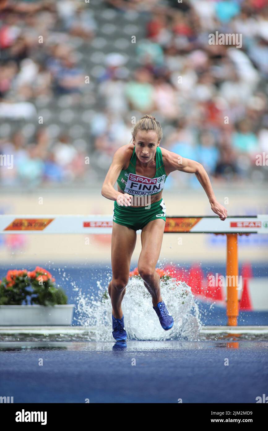Michelle Finn running in the 3000m hurdles at the European Athletics ...