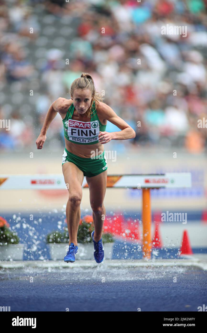 Michelle Finn running in the 3000m hurdles at the European Athletics ...