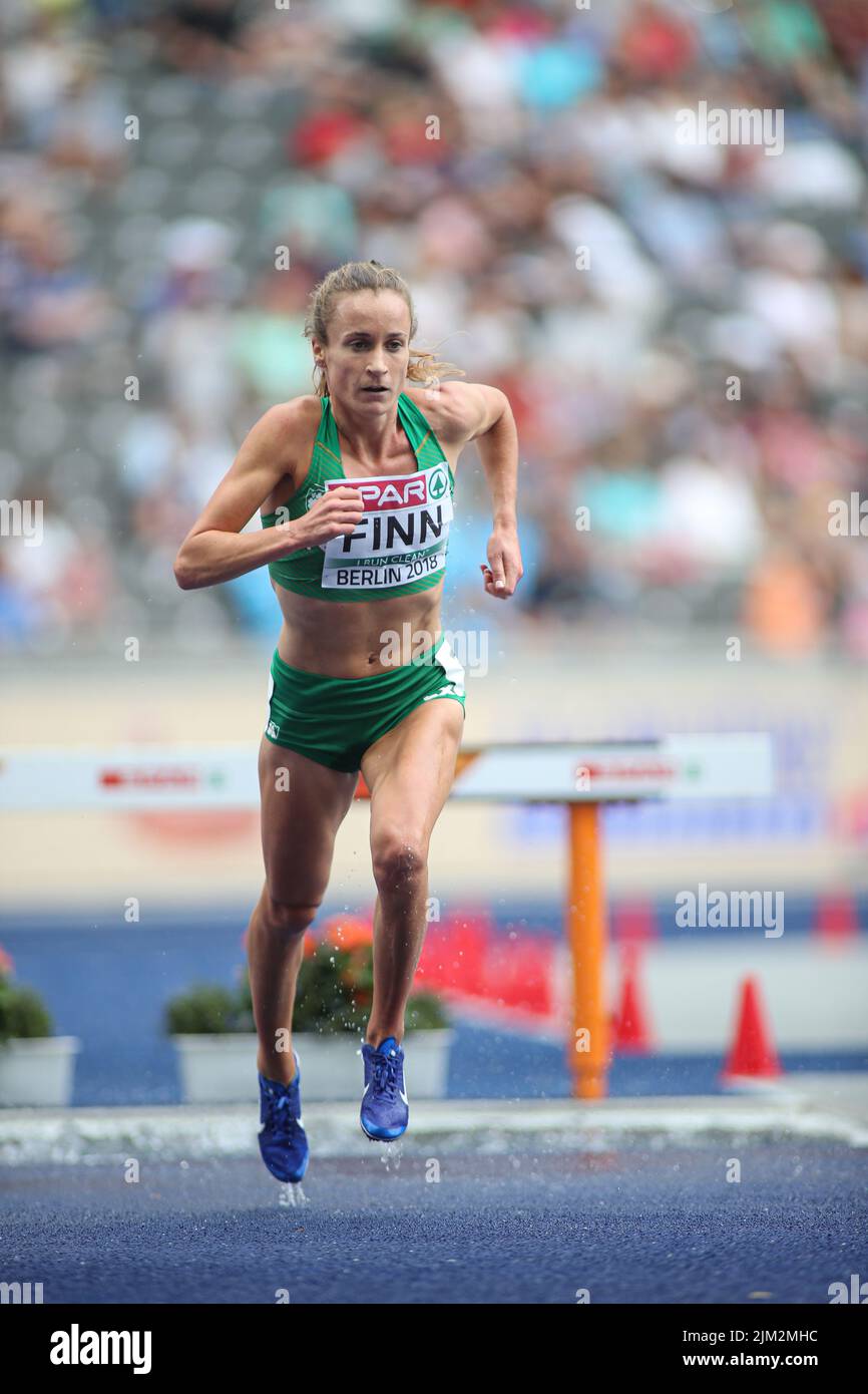 Michelle Finn running in the 3000m hurdles at the European Athletics ...