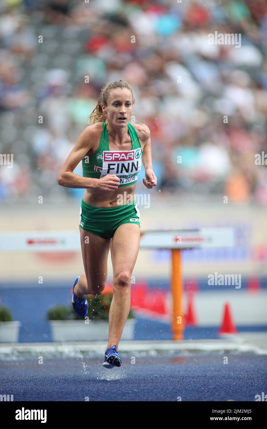 Michelle Finn running in the 3000m hurdles at the European Athletics Championships in Berlin ...
